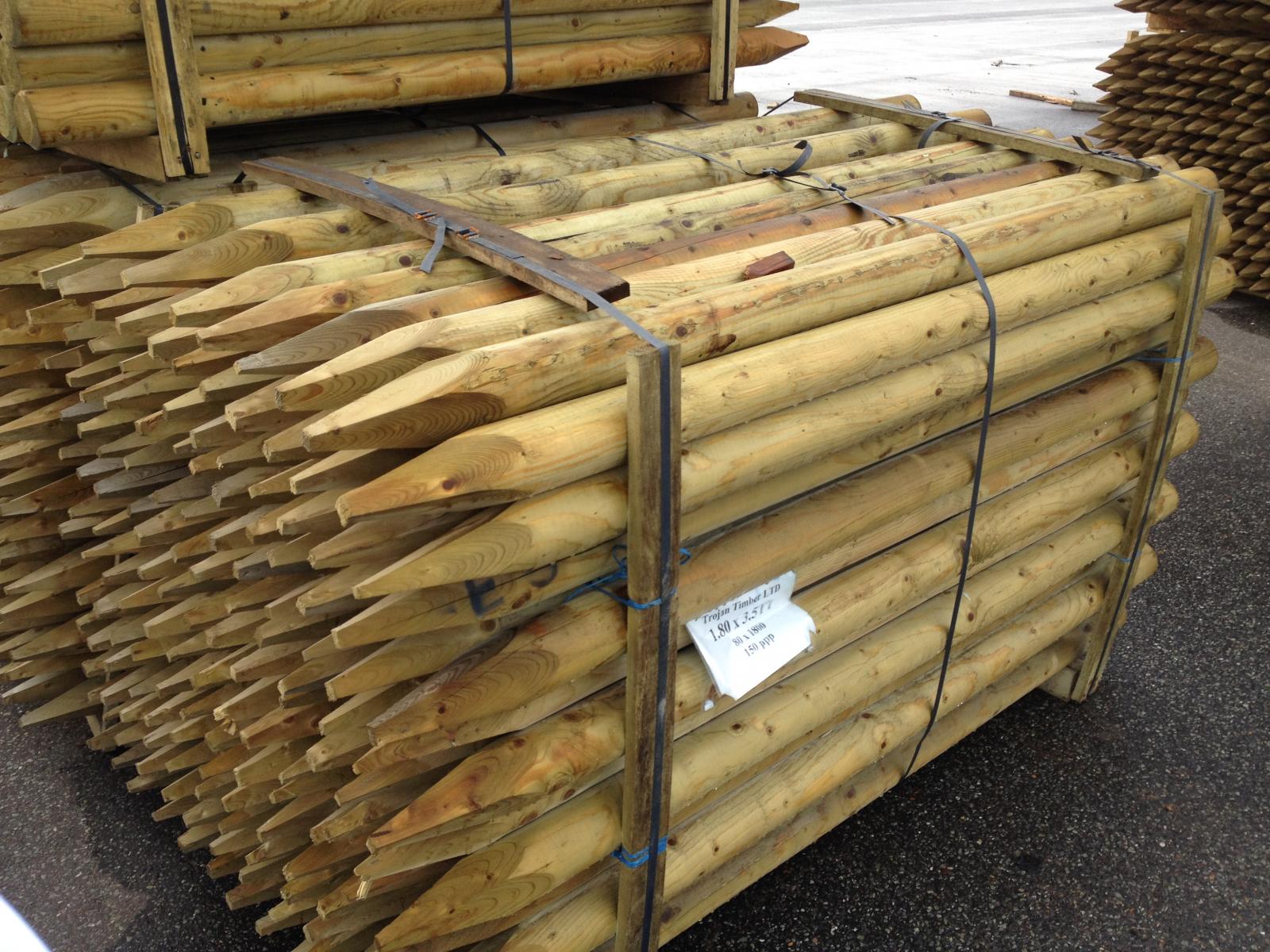 Fence Post 5 pack 2.4m Round Pointed Tree 8' Stake Wire Wooden Fencing ...